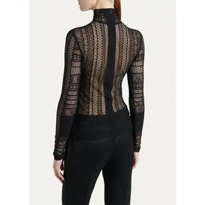 Alexander McQueen Mixed Lace Long-sleeve Turtleneck Top
