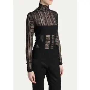 Alexander McQueen Mixed Lace Long-sleeve Turtleneck Top