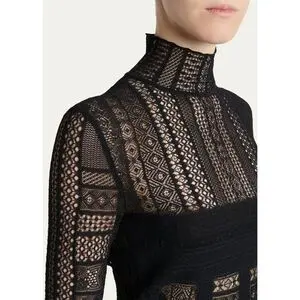Alexander McQueen Mixed Lace Long-sleeve Turtleneck Top