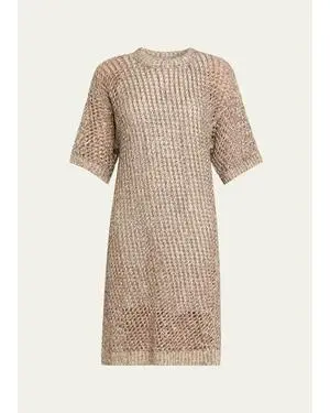 Brunello Cucinelli Dazzling Net Short-sleeve Dress