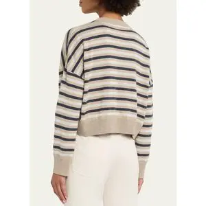 Brunello Cucinelli Shimmering Striped Wool-cashmere Crop Sweater