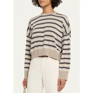Brunello Cucinelli Shimmering Striped Wool-cashmere Crop Sweater