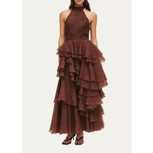 Aje Fayette Strapless Asymmetric Tiered-ruffle Gown