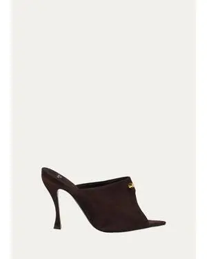 Balenciaga 95mm Suede Peep-toe Mules - Brown