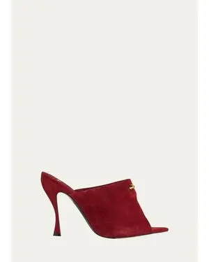 Balenciaga 95mm Suede Peep-toe Mules - Deep Red