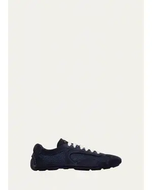 Prada Monte Carlo Leather And Mesh Low-top Sneakers - Blue