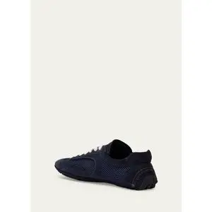 Prada Monte Carlo Leather And Mesh Low-top Sneakers - Blue