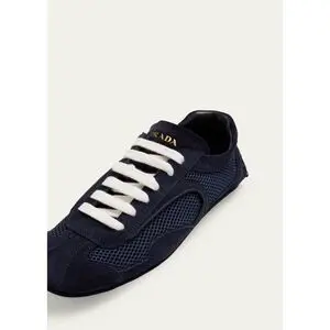 Prada Monte Carlo Leather And Mesh Low-top Sneakers - Blue
