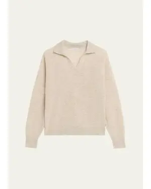 Brunello Cucinelli Shimmering Mohair Net Knit Polo Sweater