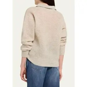 Brunello Cucinelli Shimmering Mohair Net Knit Polo Sweater
