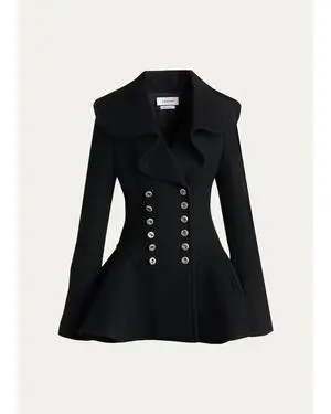 Alexander McQueen Ruffle Wool Fitted Double-breasted Coat