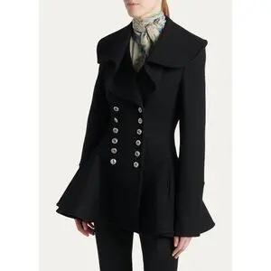 Alexander McQueen Ruffle Wool Fitted Double-breasted Coat