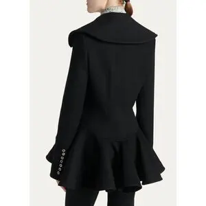 Alexander McQueen Ruffle Wool Fitted Double-breasted Coat