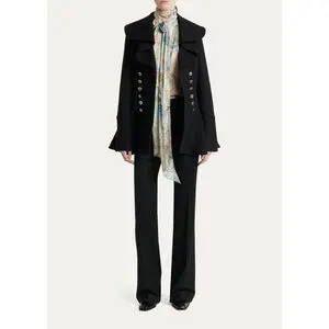 Alexander McQueen Ruffle Wool Fitted Double-breasted Coat