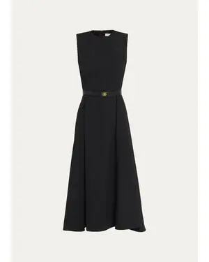 Burberry Amelia Sleeveless Belted Wool Twill Midi Dress