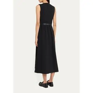Burberry Amelia Sleeveless Belted Wool Twill Midi Dress