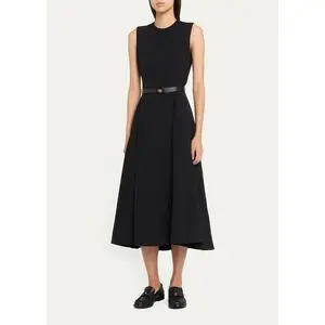 Burberry Amelia Sleeveless Belted Wool Twill Midi Dress