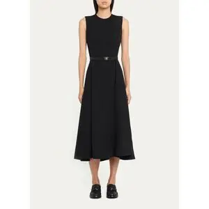 Burberry Amelia Sleeveless Belted Wool Twill Midi Dress