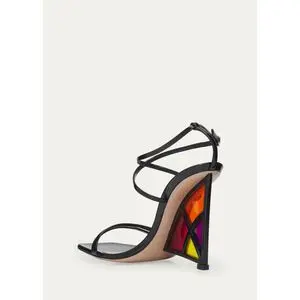 GIANVITO ROSSI 105mm Patent Leather Stained-glass Wedge Sandals