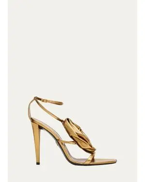 GIUSEPPE ZANOTTI 105mm Flower Metallic Leather Ankle-strap Sandals - Bronzo