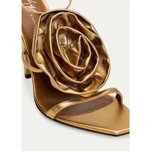 GIUSEPPE ZANOTTI 105mm Flower Metallic Leather Ankle-strap Sandals