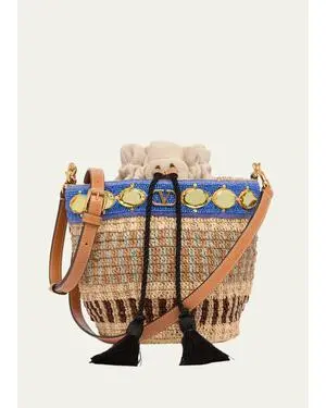 Valentino Garavani Small Viscose Raffia Beaded Bucket Bag