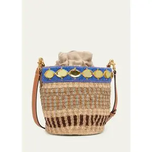 Valentino Garavani Small Viscose Raffia Beaded Bucket Bag
