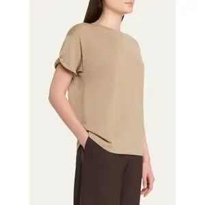 Brunello Cucinelli Shimmering Cashmere Short-sleeve Crewneck Sweater - Brown