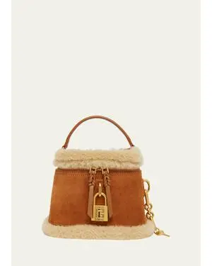Balmain Pulse Shearling-trim Suede Vanity Crossbody Bag