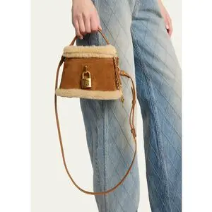 Balmain Pulse Shearling-trim Suede Vanity Crossbody Bag