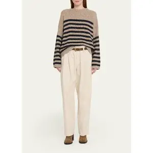 Brunello Cucinelli Shimmering Striped Wool-cashmere Crewneck Sweater