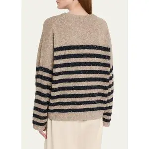 Brunello Cucinelli Shimmering Striped Wool-cashmere Crewneck Sweater