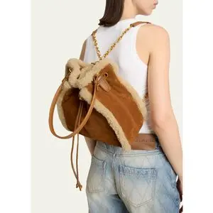 Balmain Pulse Shearling-trim Suede Backpack