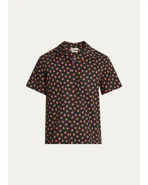 JW Anderson Strawberry-print Cotton Camp Shirt - Black Multi