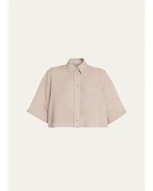 Brunello Cucinelli Cropped Button-down Linen Shirt - Beige