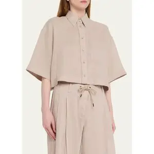 Brunello Cucinelli Cropped Button-down Linen Shirt