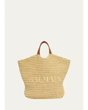 Balmain Cabas Large Faux Raffia Tote Bag