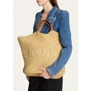 Balmain Cabas Large Faux Raffia Tote Bag
