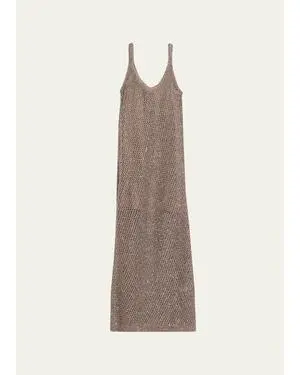 Brunello Cucinelli Shimmering Net Knit Sleeveless Maxi Dress