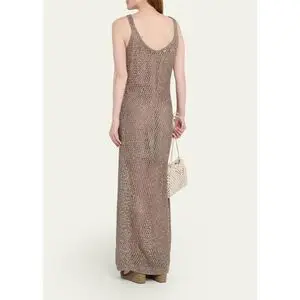 Brunello Cucinelli Shimmering Net Knit Sleeveless Maxi Dress