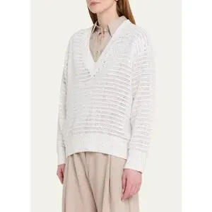 Brunello Cucinelli Linen-blend Sequin V-neck Sweater