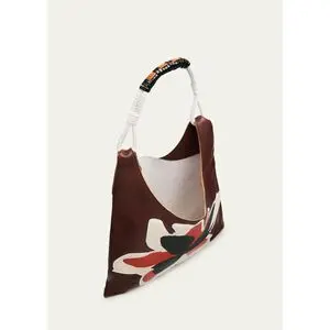 Plan C Floral Applique Leather Shopper Tote Bag