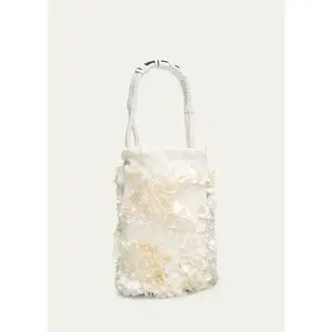 Plan C Sequin Floral Applique Bucket Bag