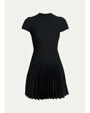 Balmain Short-sleeve Glittered Mini Dress - Bleu