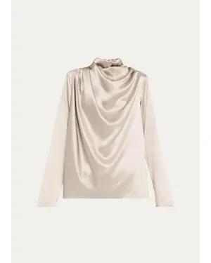 HEIRLOME Sybil Draped Silk Long-sleeve Top