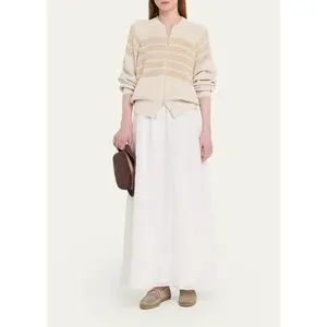 Brunello Cucinelli Sequin Striped Cotton Knit Zip-up Cardigan