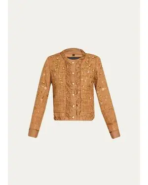 Kobi Halperin Marshall Embellished Tweed Jacket - Saddle