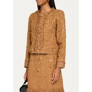 Kobi Halperin Marshall Embellished Tweed Jacket - Saddle