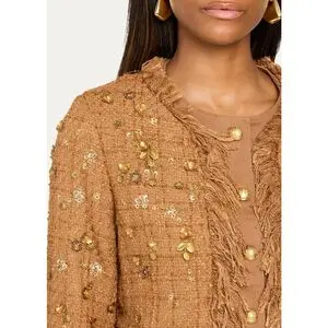 Kobi Halperin Marshall Embellished Tweed Jacket - Saddle