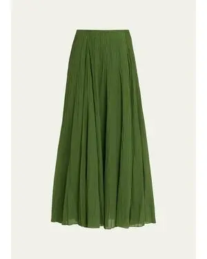 Vince Crinkled Plissé Cotton-blend Maxi Skirt - Herb